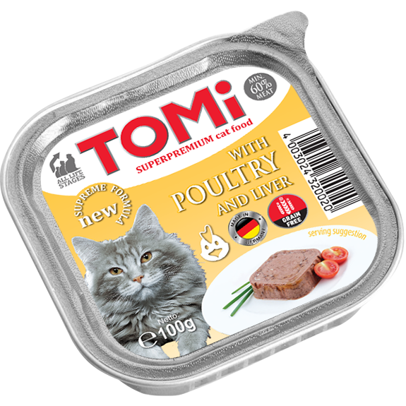 TOMi 100g aluminum bowl for cats - poultry and liver - TOMi