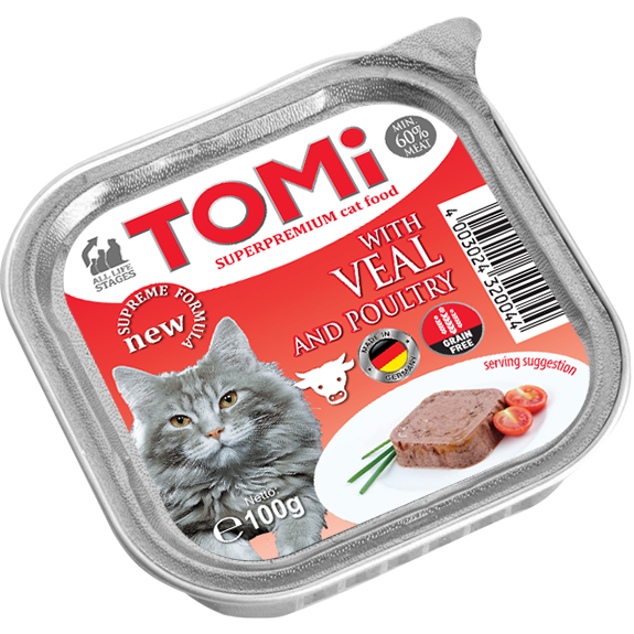 TOMi 100g aluminum bowl for cats - veal and poultry - TOMi
