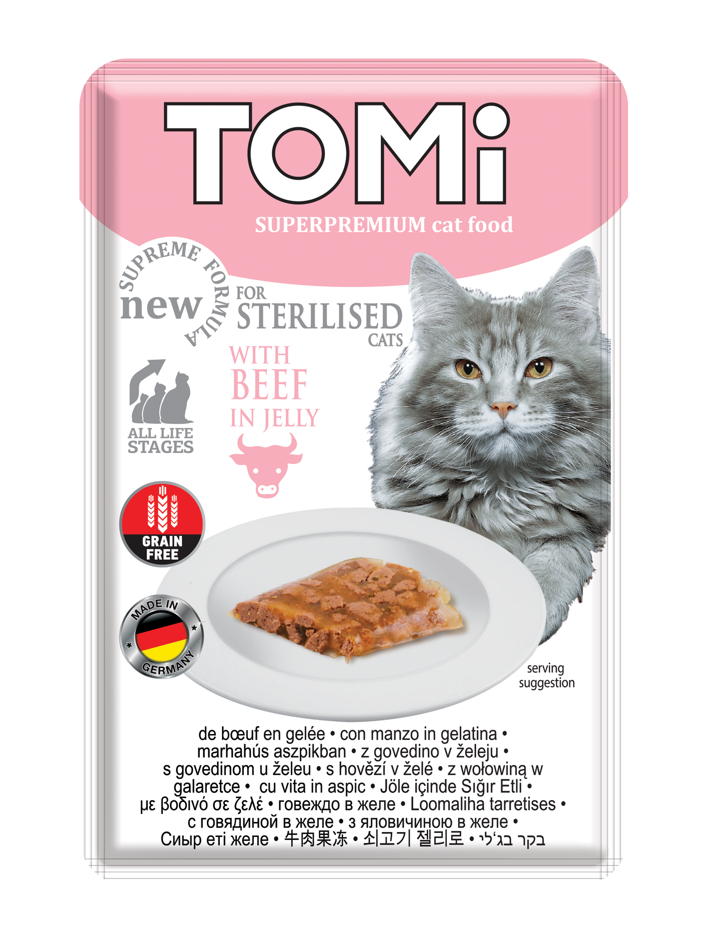 TOMi 85g pouch for sterilised cats – beef in jelly | TOMi
